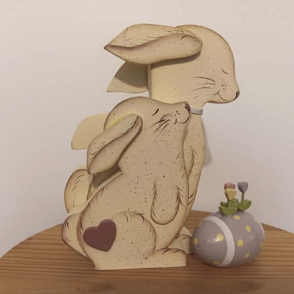Hand Crafted | Accents | 2 Rabbits Wood Handmade Handpainted Art Craft ...